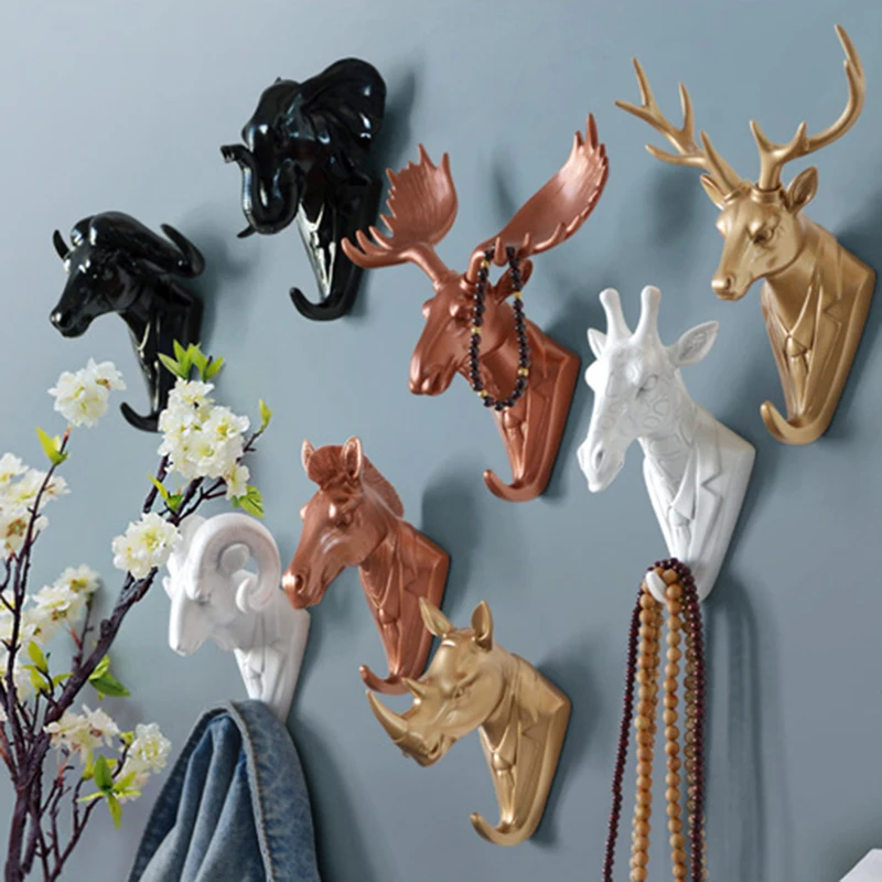 Single Hook Coat Rack Creative Animal Reindeer elk elephant zebra Head ...