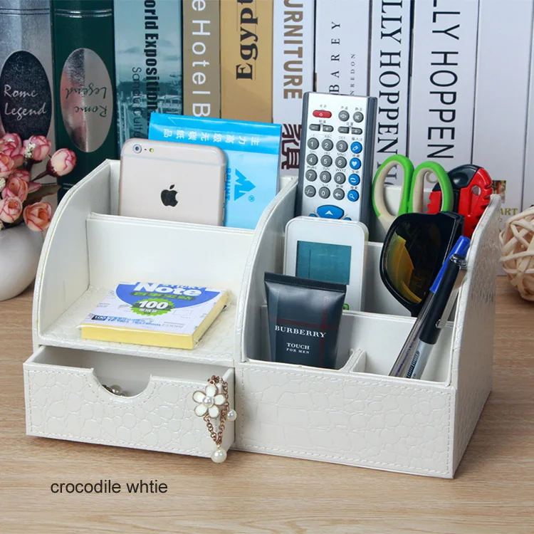 6-slot Pu Leather Desk Office Stationery Organizer Box Display ...
