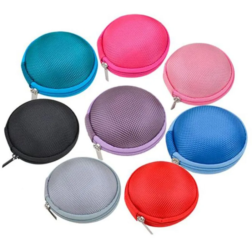 Portable Case for Headphones Case Mini Zippered Round Storage Hard Bag ...
