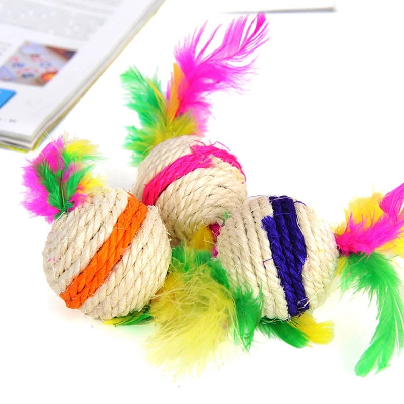 Natural Sisal Cat Balls Toys Mouse Style Pet Ball Two Sides Feathers ...
