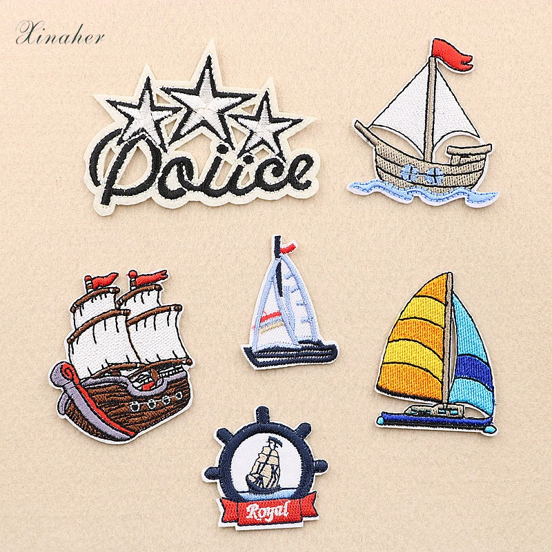 Xinaher 6pcs/lot Sailboat Parches Embroidery Iron On Patches For ...