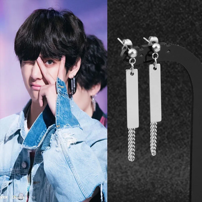 New Kpop Korean boys long tassel earring for famous boys Geometric DNA ...