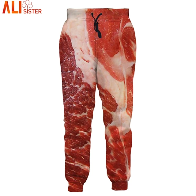 Alisister Beef Meat Joggers Pants Men Women Funny Simulation Bacon 3d ...