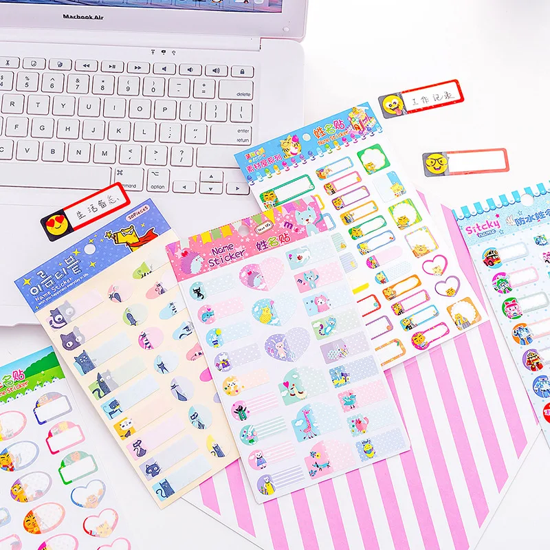 2pcs Cartoon Colorful Name Label Stickers Waterproof Stationery Sticker ...