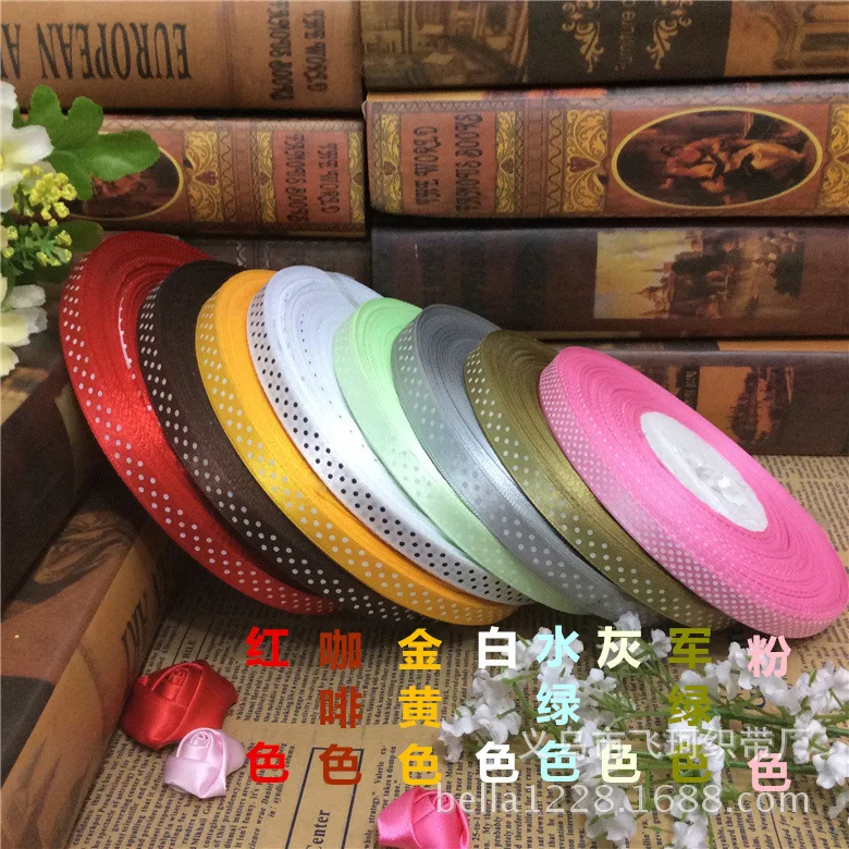 10mm 100yards/lot satin ribbonPrinted Ribbon Ribbon dot 1cm small round ...