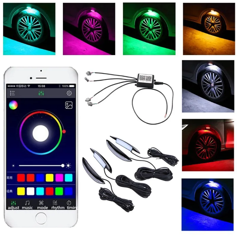 Car wheel eyebrow lights with APP Control 4PCS Strobe LED Multicolor ...