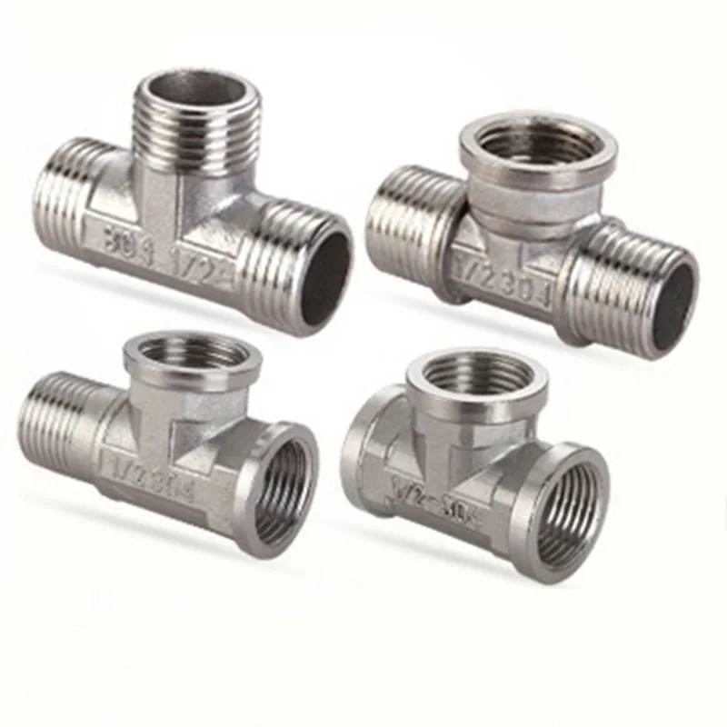 5pcs 1 2 Female Male Thread Stainless Steel Tee Joint Coal Gas Heater