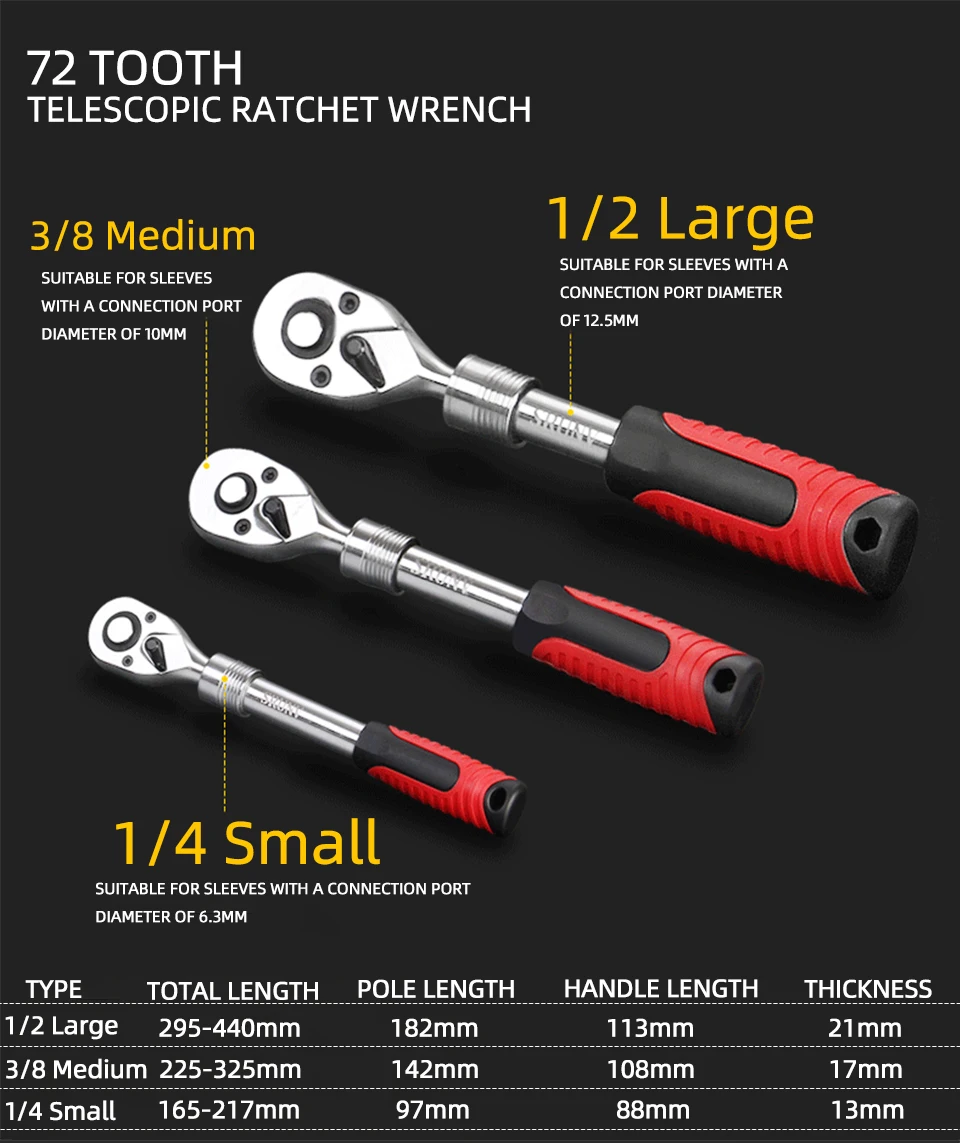 CLE A MOLETTE,72 retractable large--Clé à cliquet rétractable économie ...