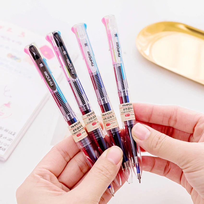 4 in 1 Colored Ballpoint Pen Student Transparent Pen Stationery School ...