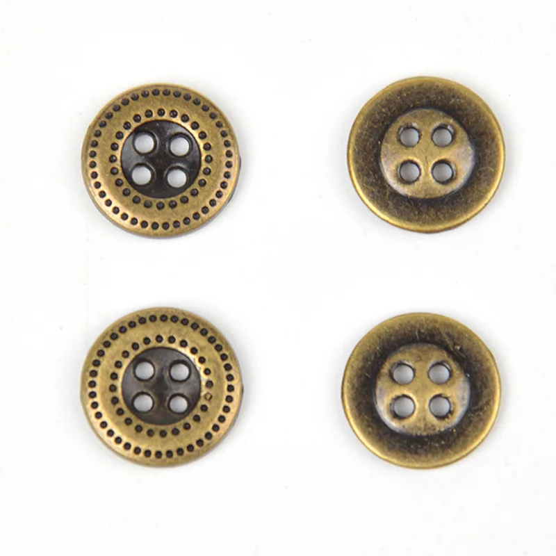 12mm 50pcs Zinc alloy Metal Round Antique Bronze 4 Holes Button For ...