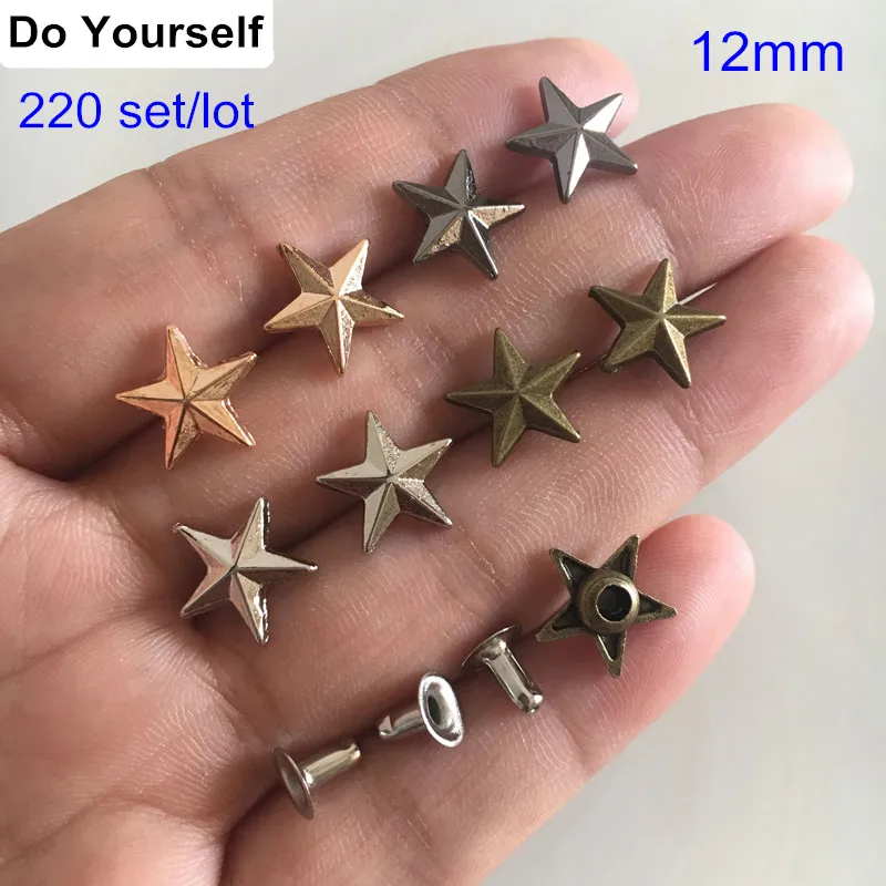 220 Sets of 12mm Star Rivet Studs,Snap Rock Spike Rivets,Black / Gold ...