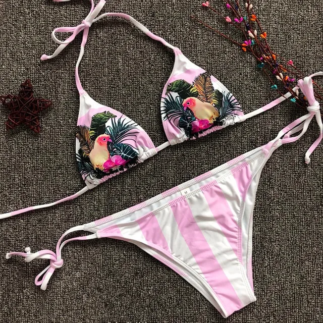 Women Sexy Bikini Set Striped Push Up Padded Bra Swimwear Print
