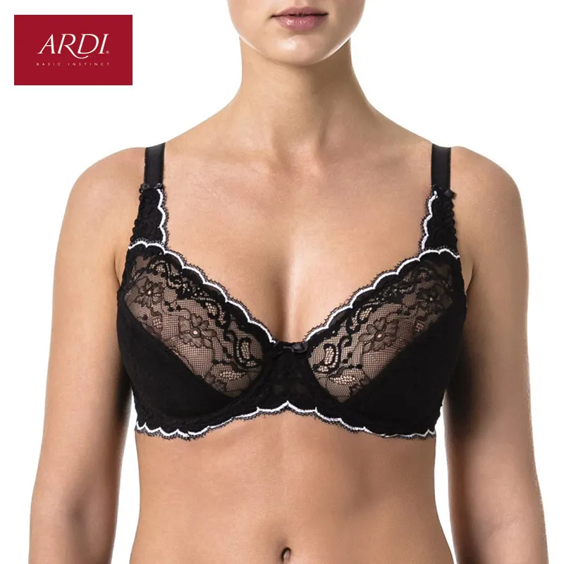 Womans Bra Lace Black Demi Soft Cup Cotton Lining Large Size Big