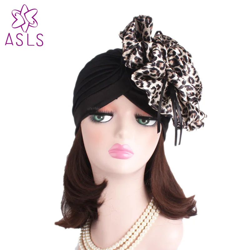 New luxury leopard Flower Turban Cap Ladies marriage party hat church ...