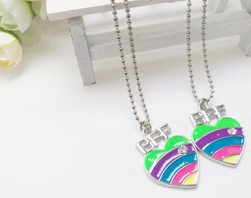 Best Friends BFF pendant charm bead chain graduated multi mix colorful ...