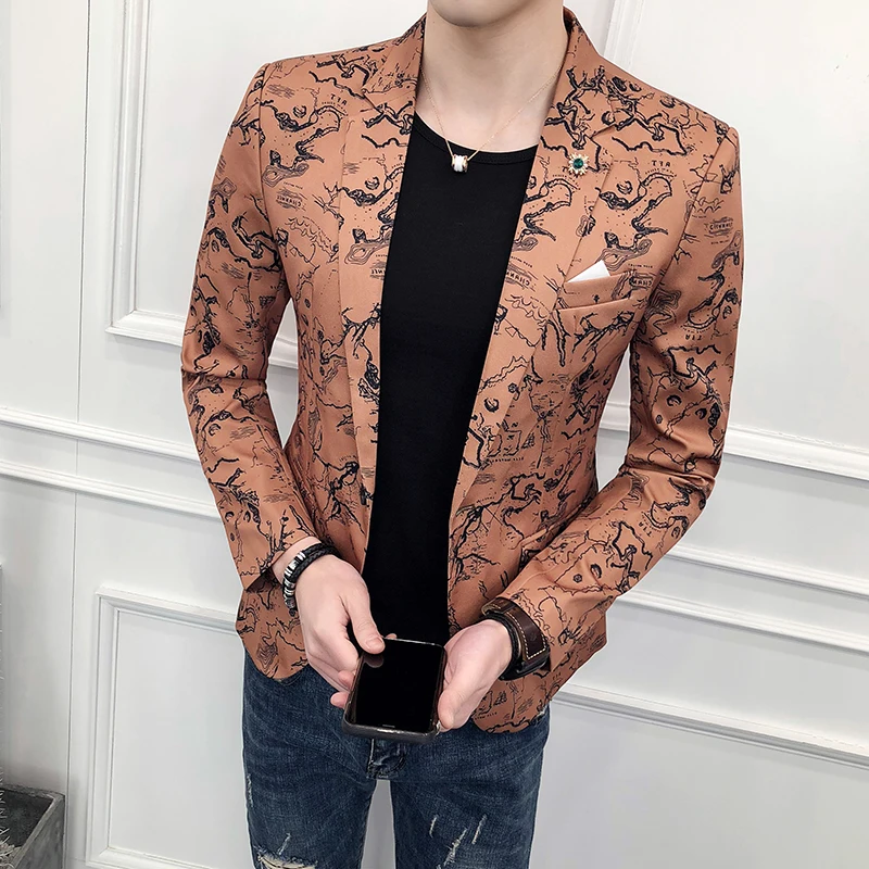 Floral Print Blazers Nightclub Party Small Suit Jacket Men Designer ...