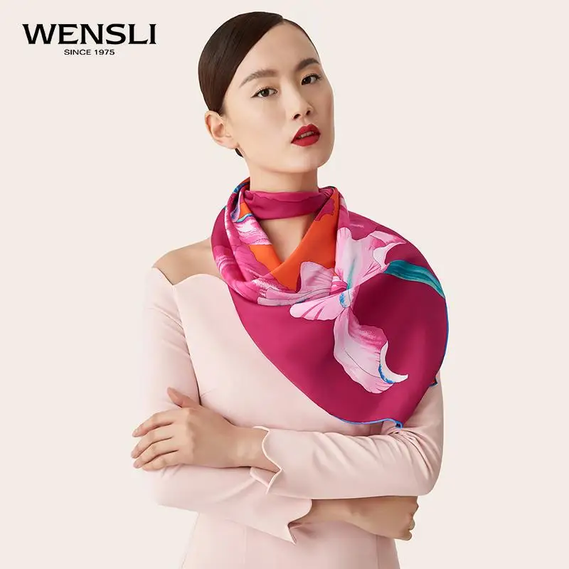 Wensli Hot Sale 88*88cm Silk Big Square Scarf Fashion Floral Printed ...
