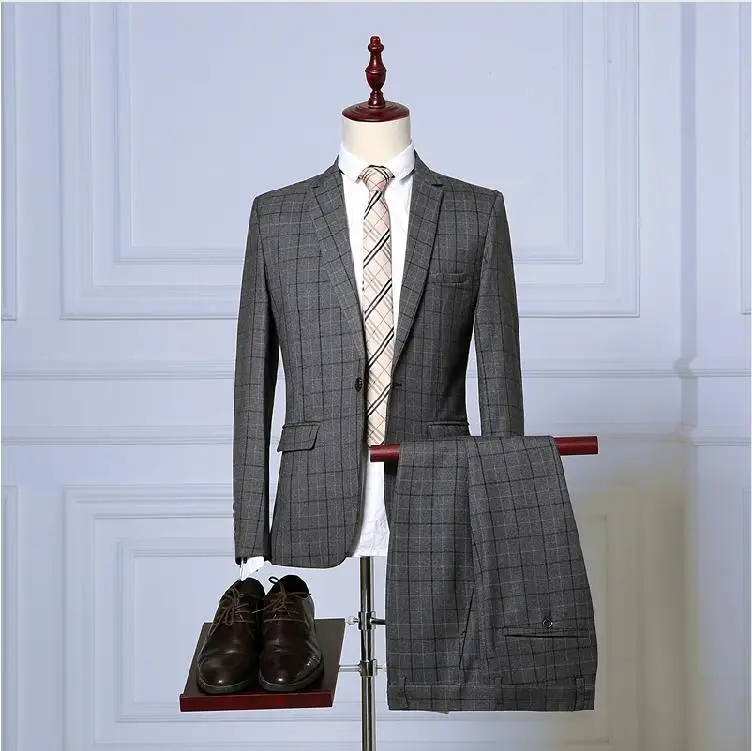 2019 High Quality Plaid Wedding Blazer Suits For Men Costume Dress ...