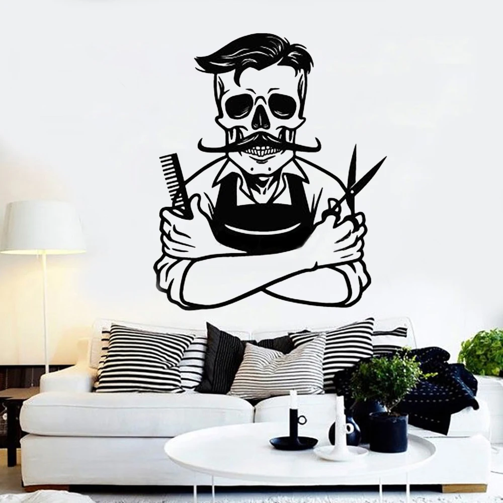 Cool Hairdresser Skeleton Decals Barber Barbershop Hair Vinyl Decor ...
