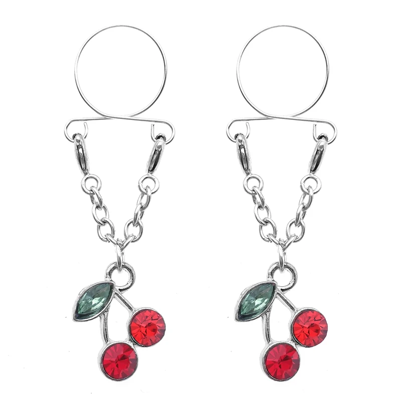 2pcs Cute Cherry Nipple Piercing Adjustable Red Crystal Nipple Rings ...