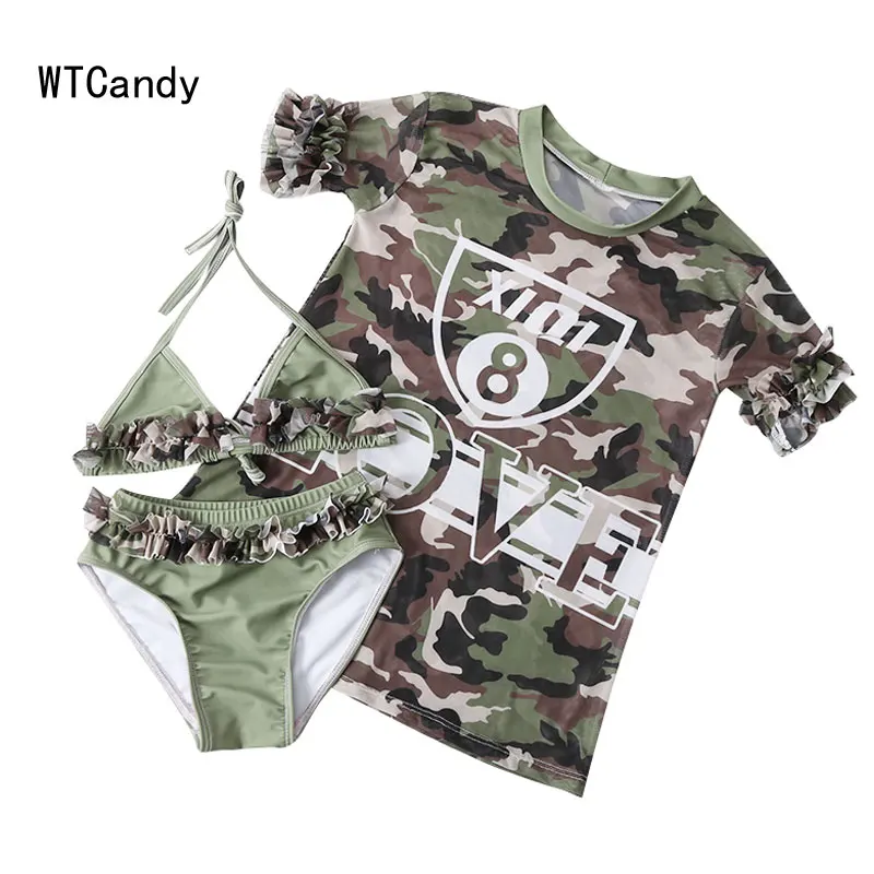 WTCandy Print Green Camouflage Three Piece Swimsuit Girl Bikini with ...