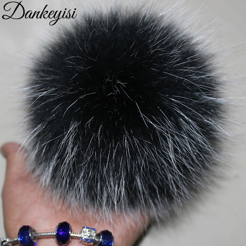Fluffy Real Fox Fur Pompoms With Button 13-15cm Diy Fox Fur Pom Poms ...
