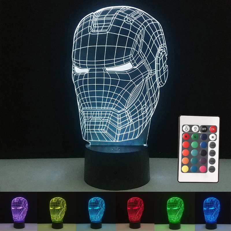 Marvel Avengers 3D illusion LED Lamps Iron Man Mask Lamp Night Light ...