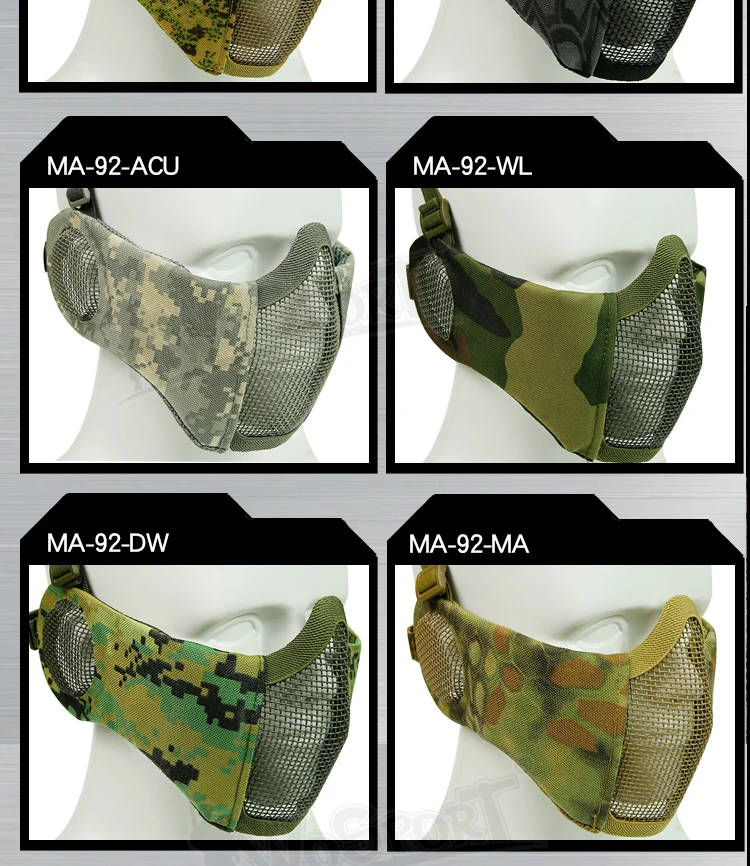 1000D Nylon Military Tactical Mask Half Face Ear Protection Airsoft ...