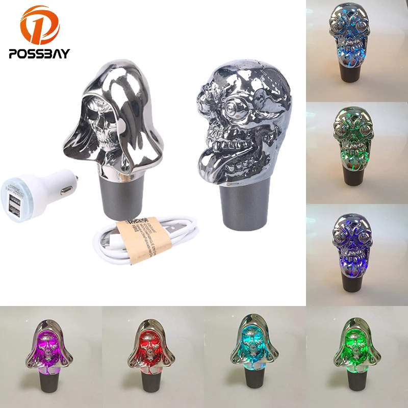 Possbay Universal Gear Shift Knob Skull Head Lighted Manual