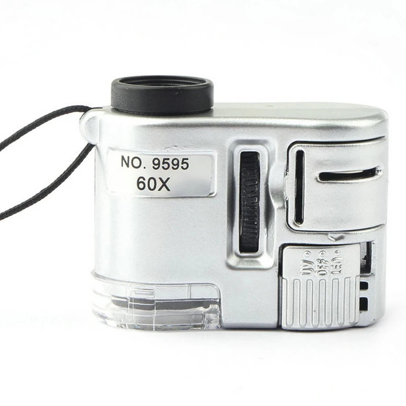Mini Lens 60X Pocket Magnifier Microscope With Led Ultraviolet Light ...