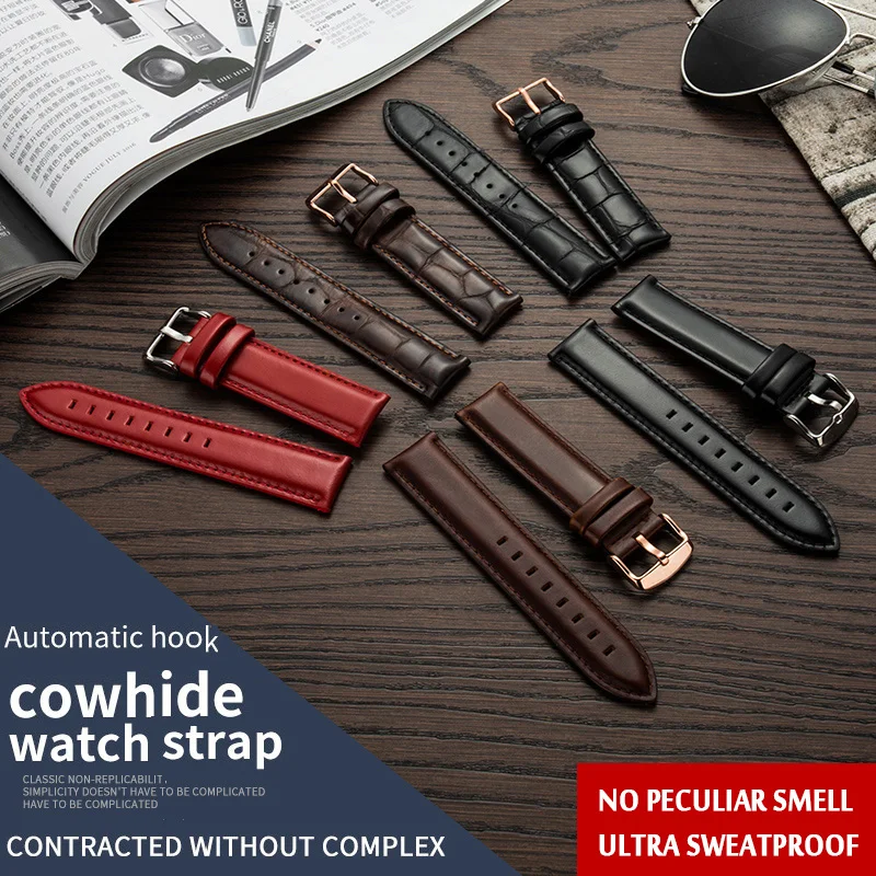 Leather strap smooth and soft thin strap 18 19 20 mm strap accessories ...