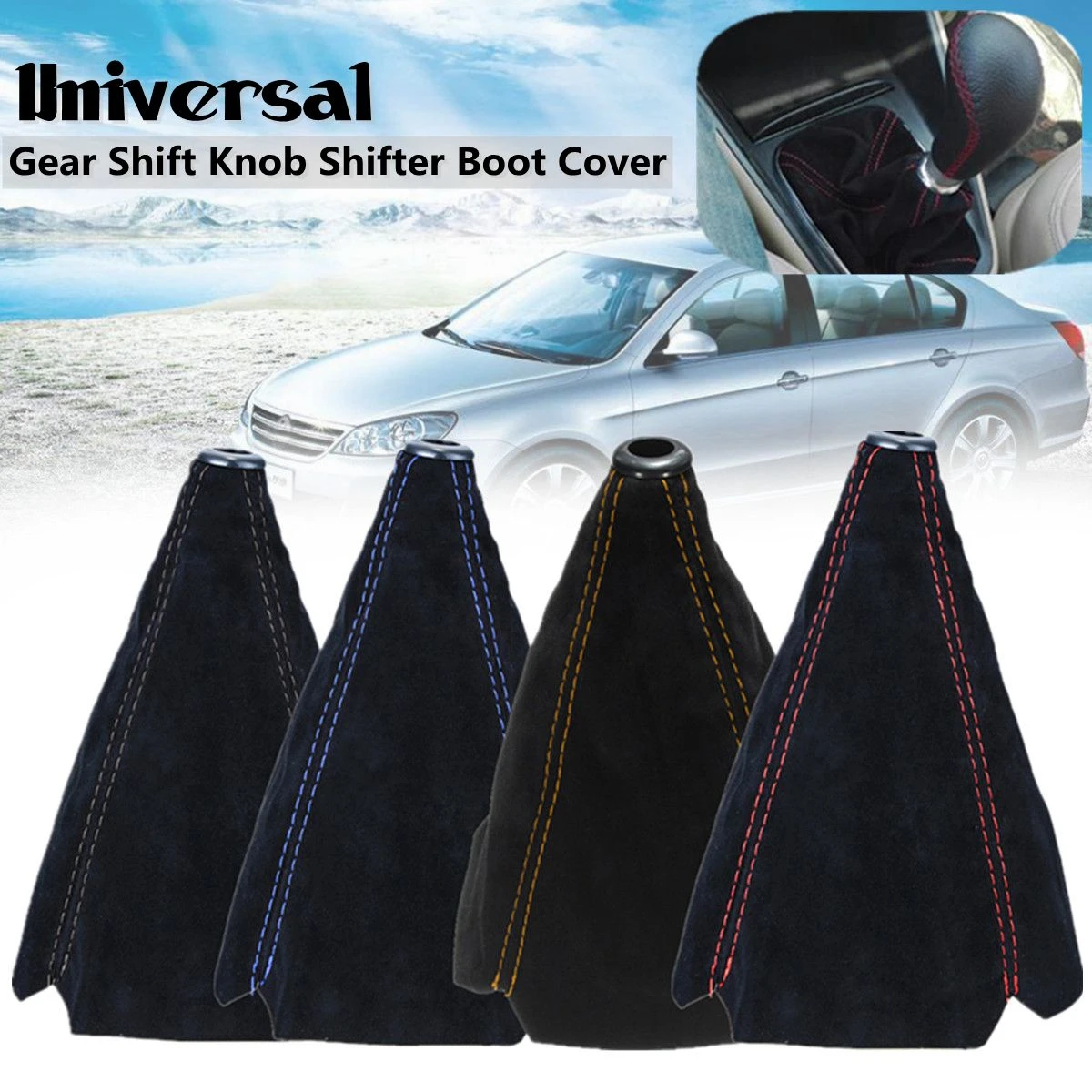 Universal Car Gear Shift Collars Covers Suede PU Leather Gear Stick ...