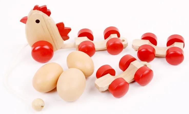 2017 new arrive wooden toys children simulation small hen dragging egg ...