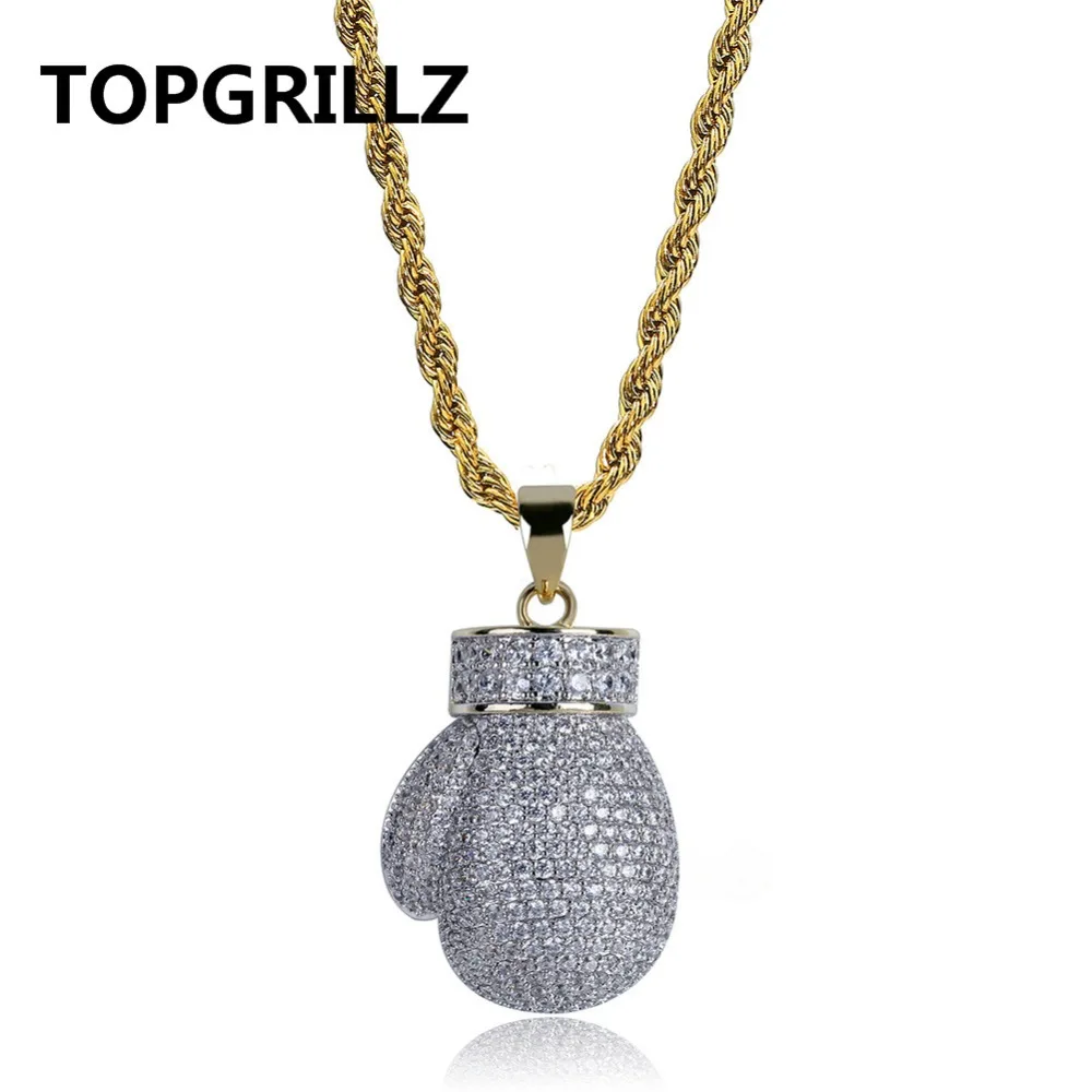 TOPGRILLZ Gold Silver Color Mini Boxing Glove Pendant Necklace Men Iced ...