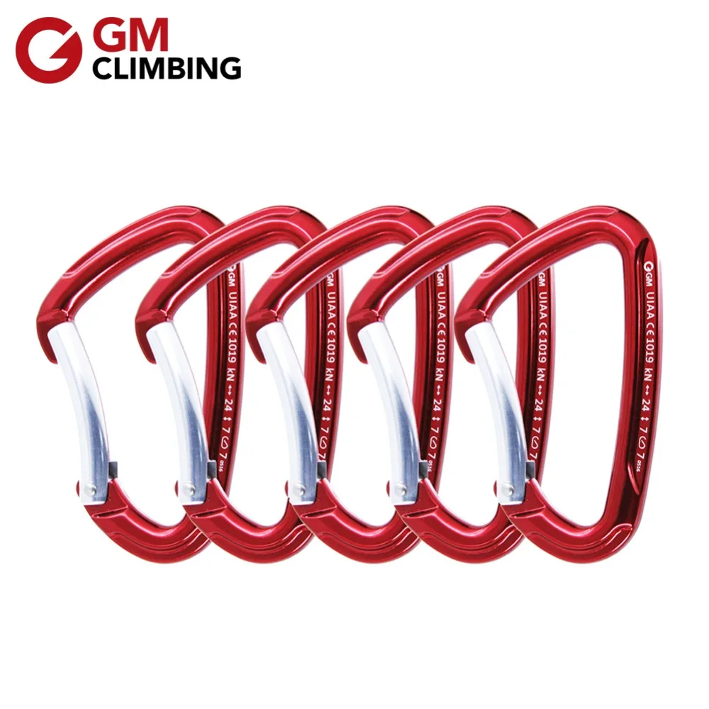 5pcs x24kN Bent Gate Climbing Carabiner CE / UIAA Non Locking Quickdraw ...