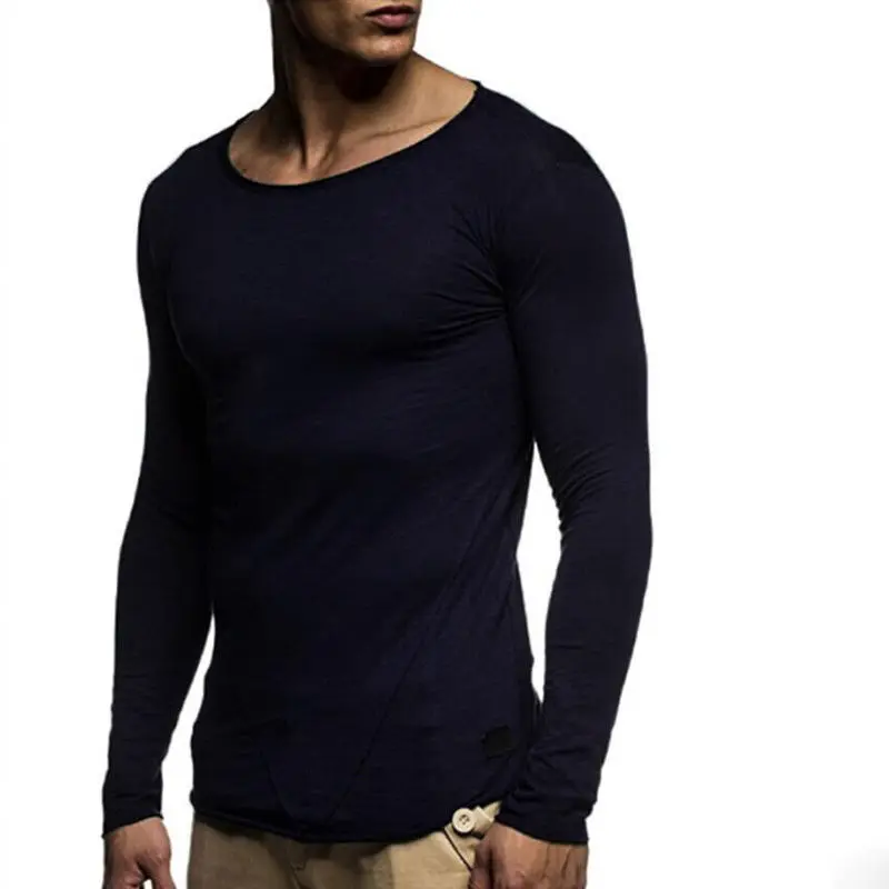 Hot Mens Slim Fit O Neck Long Sleeve Muscle Shirt Fashion New Stylish
