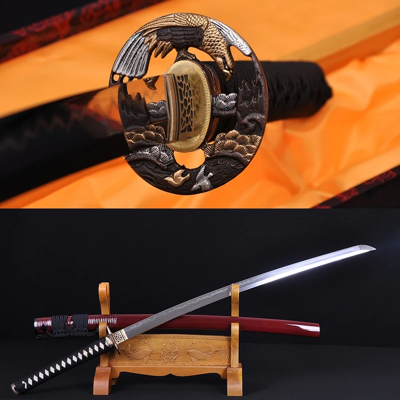 41"CLAY TEMPERED DAMASCUS JAPANESE SAMURAI HAWK SWORD KATANA FOLDED ...