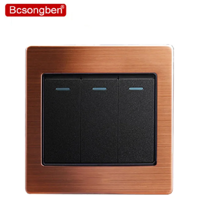 Luxurious Rose gold black Push Button switch socket 3gang2way Wall ...