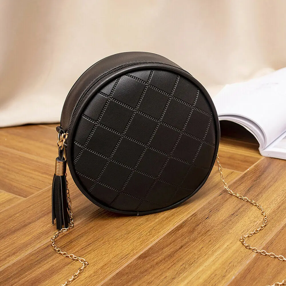 New Fashion Women Round Tassel Chain Messenger Bag Lady Pu Leather ...
