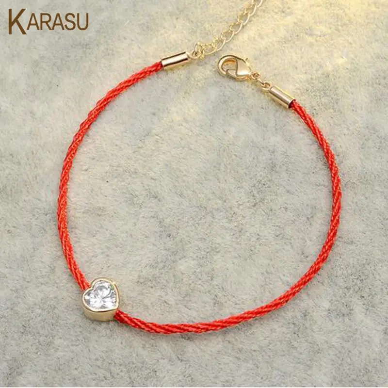 KARASU Fashion Austrian Crystal Jewelry Thin Red Thread String Rope ...