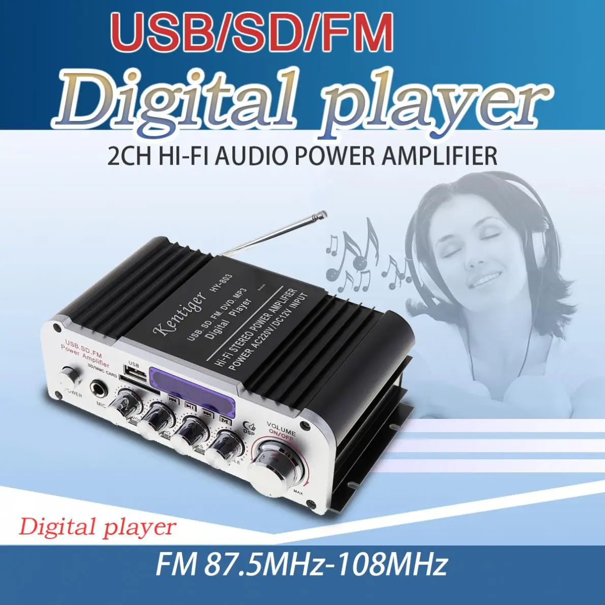 Car Amplifier 12V 2CH HI FI Bluetooth Auto Audio Power FM Radio Player ...