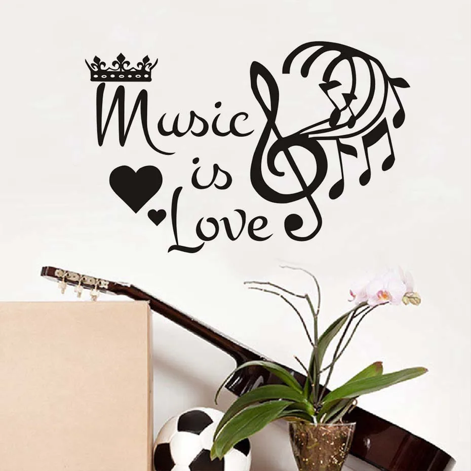 Music Is Love Crown Musical Notes Wall Stickers For Kids Room Pvc Self ...
