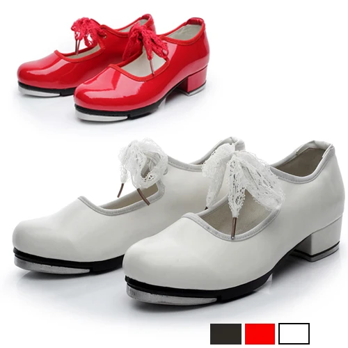 Black White Red Teenagers Kids Tap Dance Shoe Patent Leather Stepdames ...