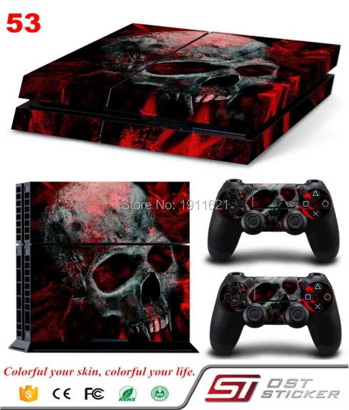OSTSTICKER Red Skull vinyl wrap for ps4 Playstation 4 console and 2 pcs ...