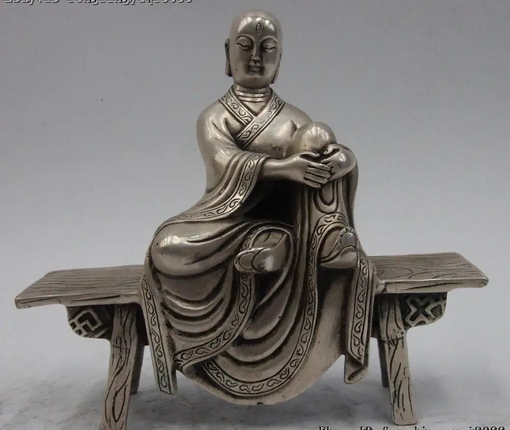 Tibet White Bronze Silver Tang Monk San Zang Ksitigarbha Boddhisattva ...