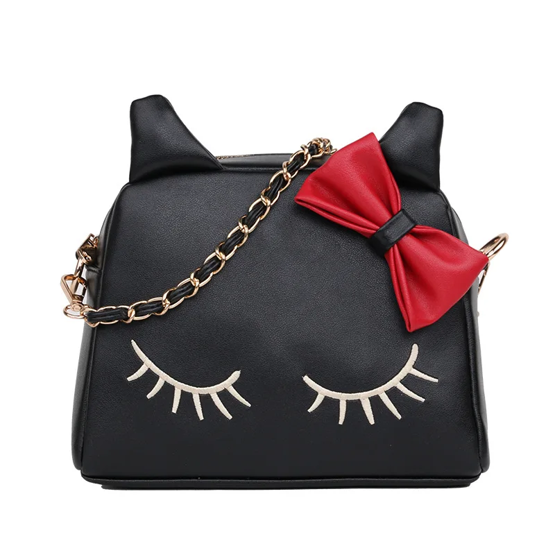 Women Chain Shoulder Bag Cat Shape Handbag With Bow Sweet Girls Fashion ...