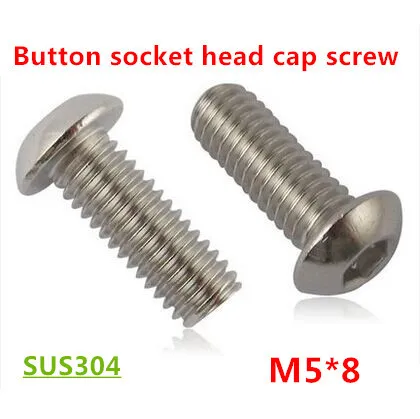 100pcs Iso7380 M5*8 Hexagon Socket Button Head Cap Screw 304 Stainless Steel M5x8 Mushroom Allen ...