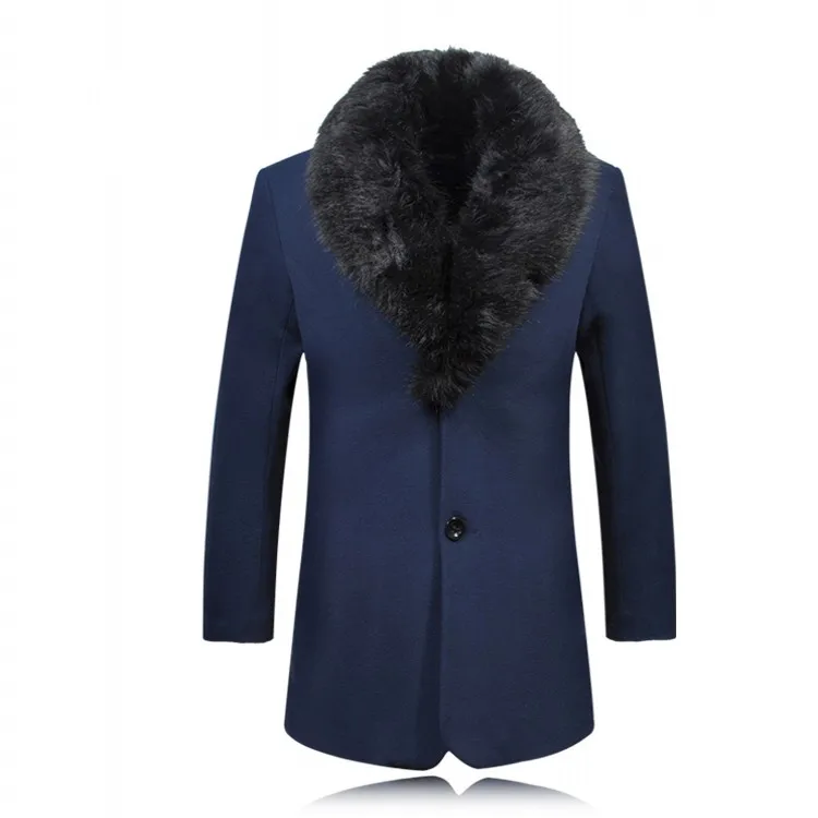 Mens Pea Coat Warm Wool Coat Men Winter Brand Long Pea Coat Thick Fur ...