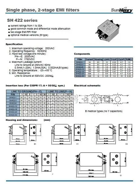 Sunhenry 일정한 SH422 시리즈 범용 단상 이중 필터 SH422 10A|filter us|filter inkfilter ...