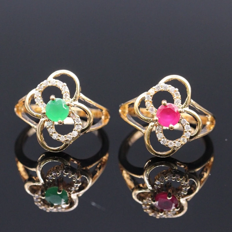 GZJY, anillo de boda rojo y verde con circonita Color Champagne dorado ...